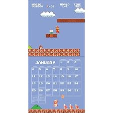 Super Mario Bros. 8-Bit Retro 2026 Wall Calendar + 6 Bonus Die-cut ...